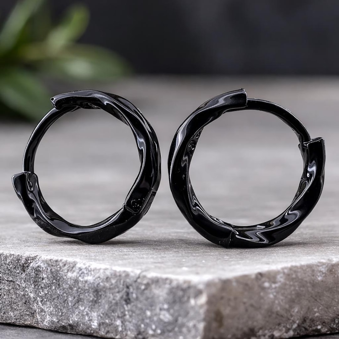 Black Huggie Earrings, Black Mens Earrings, Men Earring Hoop Black Mens ...