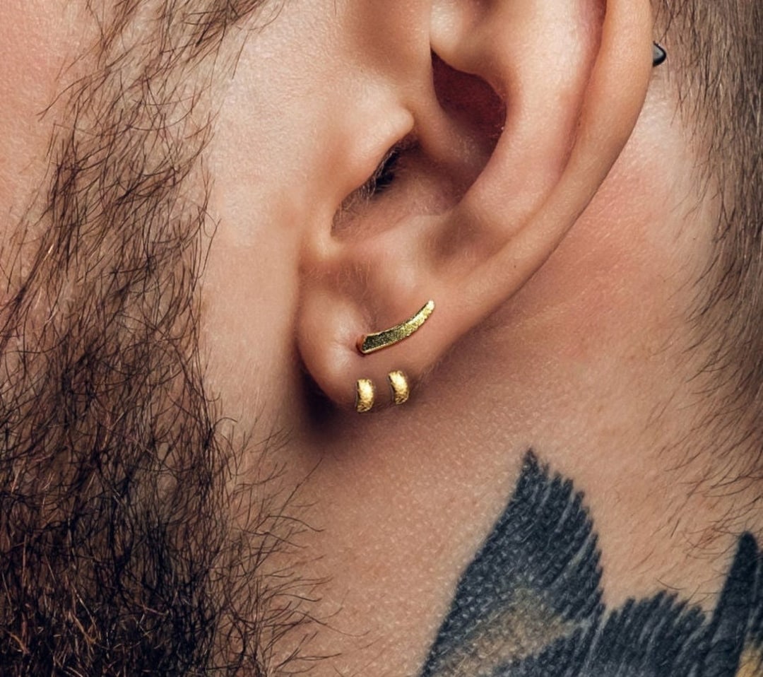 Mens Earrings Gold Stud Earrings, Men, Minimalist Male Earring, 18k ...