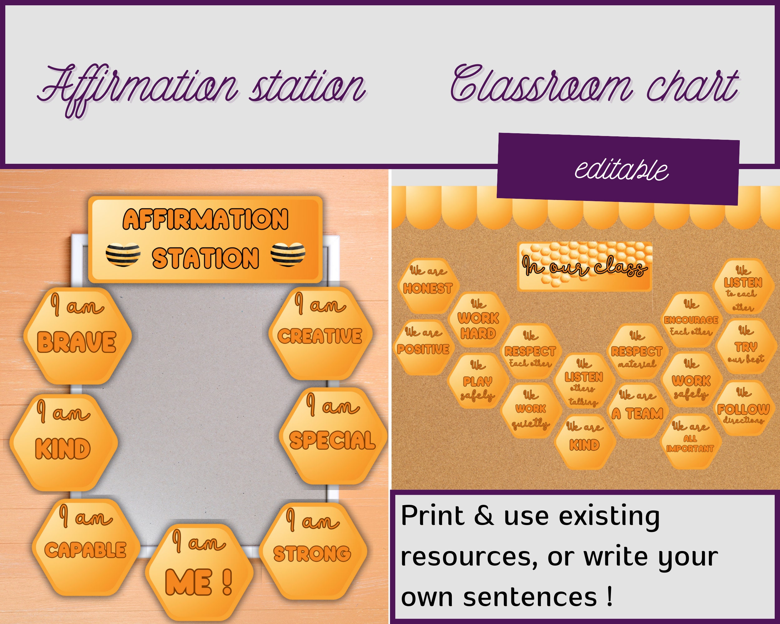 Bee-themed Classroom Decor Bundle, Editable Elementary Bee Decor for ...