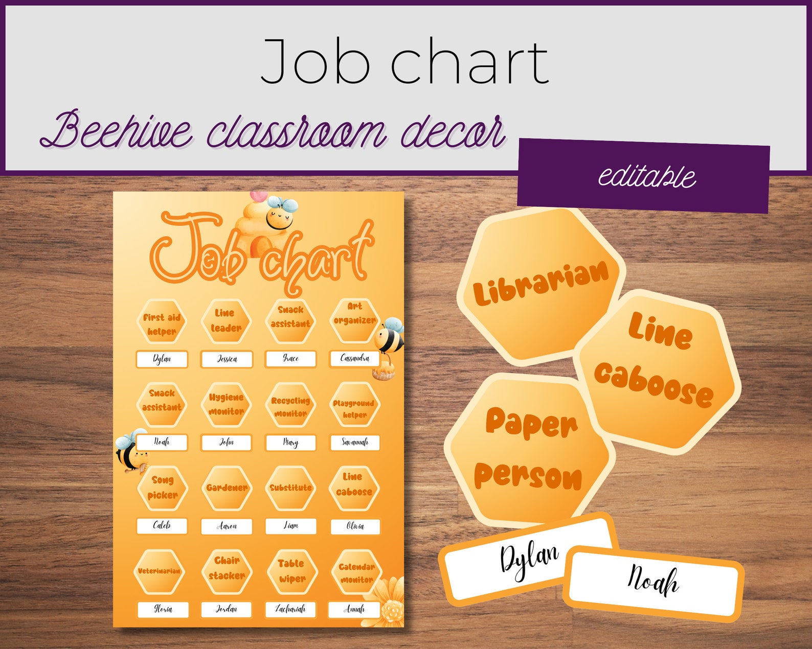 Beehive Classroom Jobs Display, Bee Classroom Job Chart, Editable Decor ...