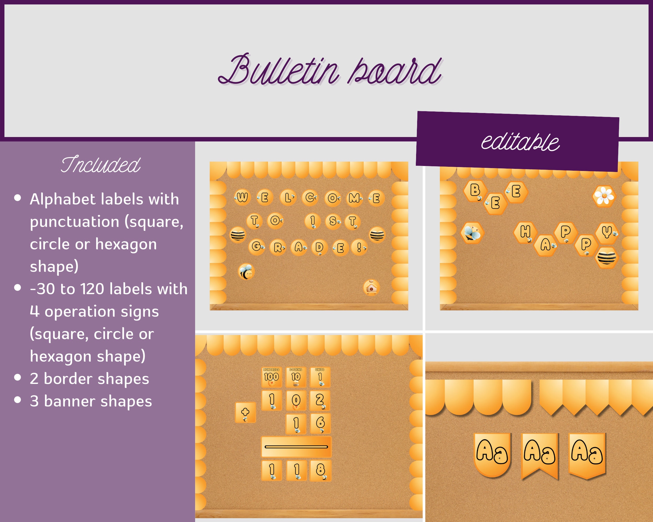 Bee-themed Classroom Decor Bundle, Editable Elementary Bee Decor for ...