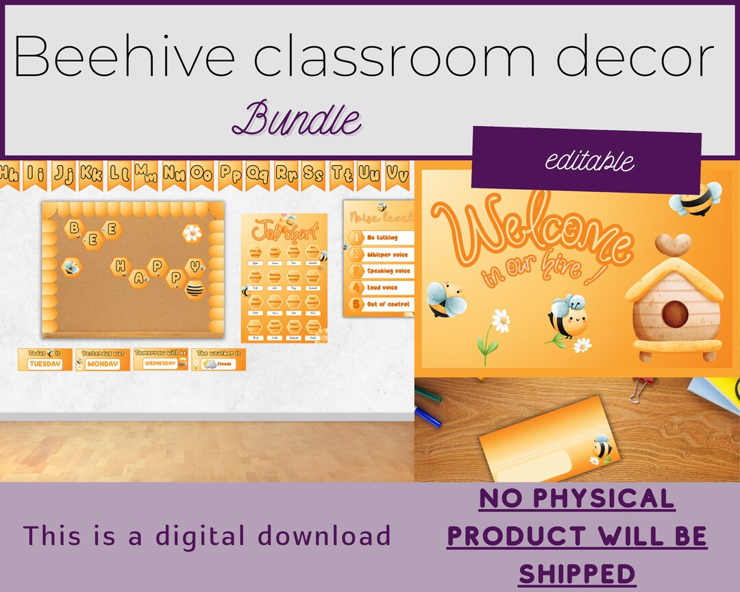 Bee-themed Classroom Decor Bundle, Editable Elementary Bee Decor for ...