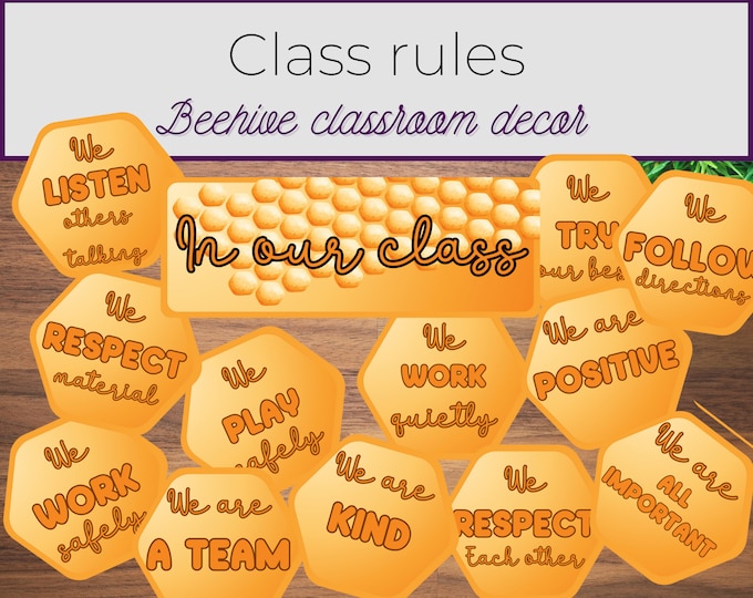 Bee Themed Classroom Rules Posters Printable - Class Rules for ...