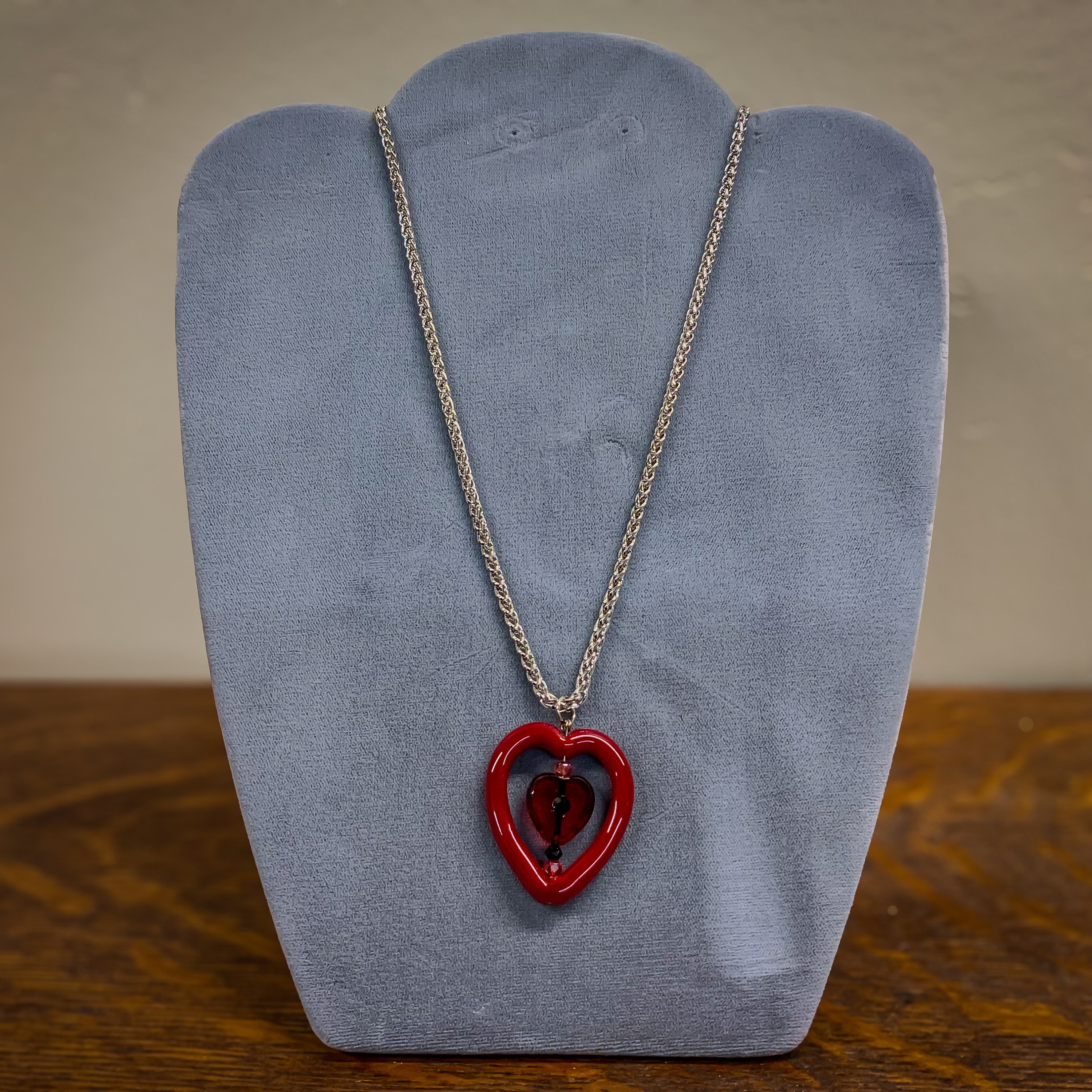 Red Heart Pendant Necklace With Swarovski Crystals Valentine Jewelry ...