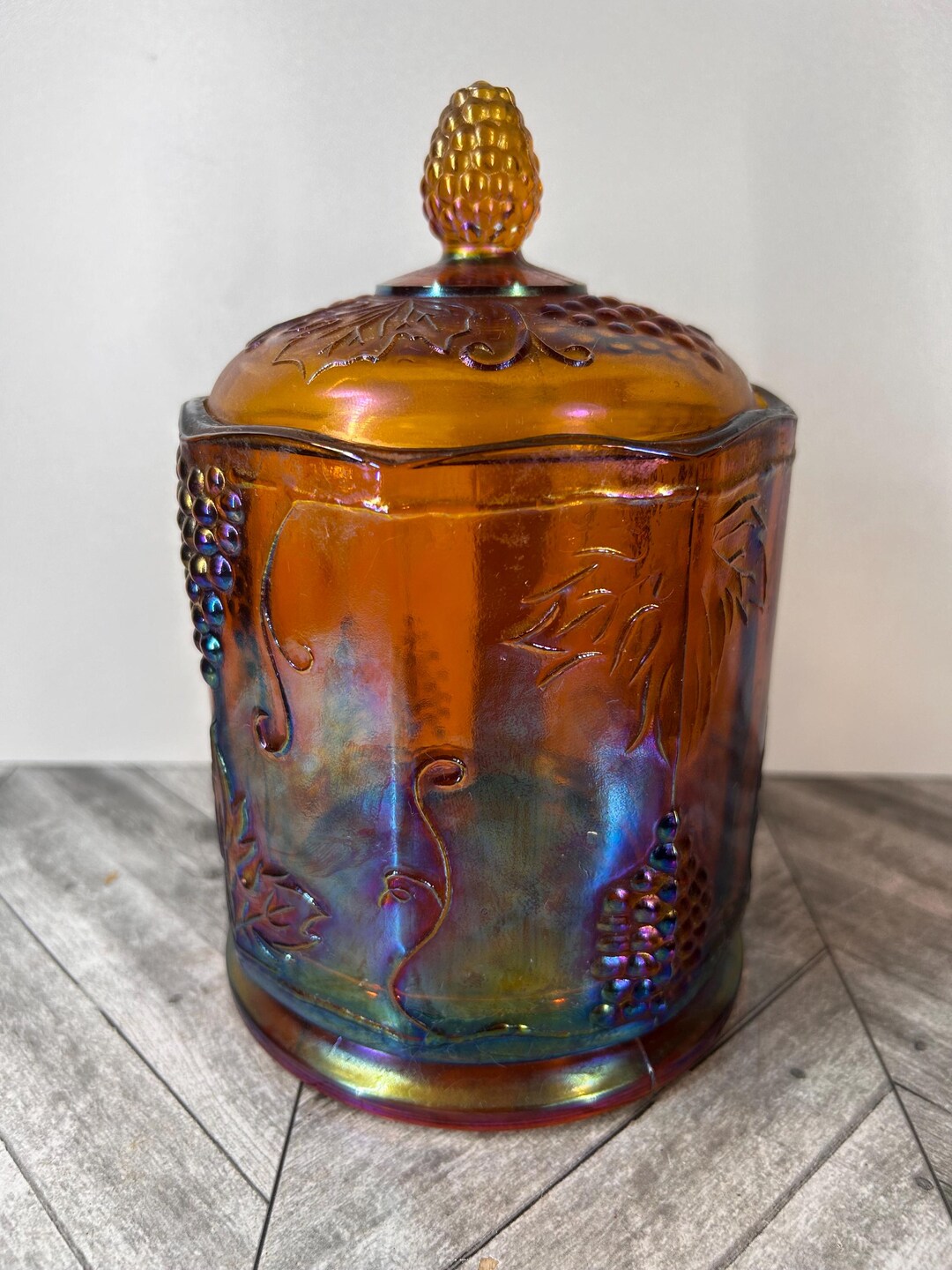 Indiana Carnival Glass Marigold Harvest Candy Jar - Etsy