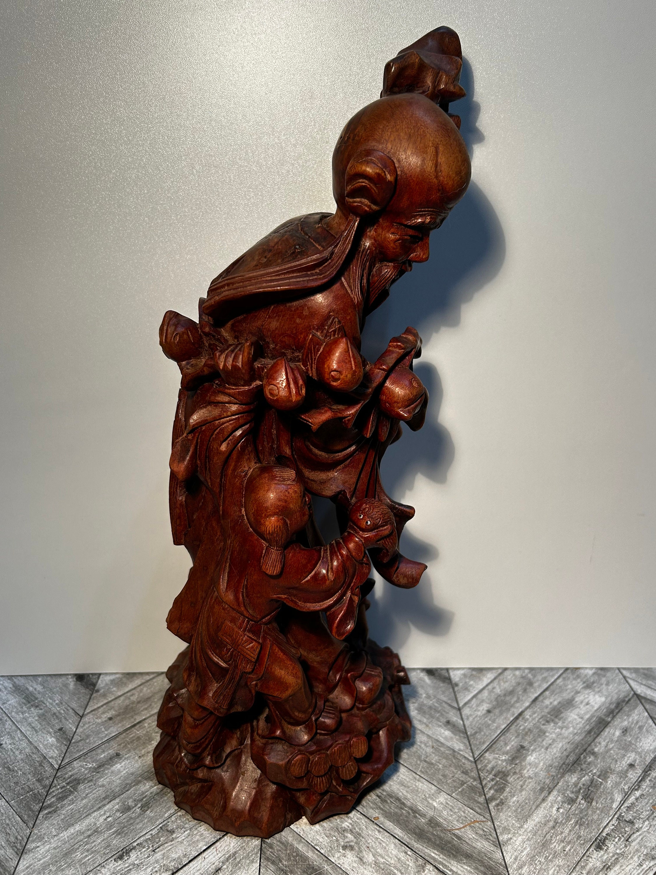 Chinese Rosewood Statue of Shou Lao God of Longevity - Etsy