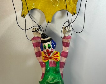 Vintage Paper-mache-parachute-clown Hand Made Hand Painted 34 ...