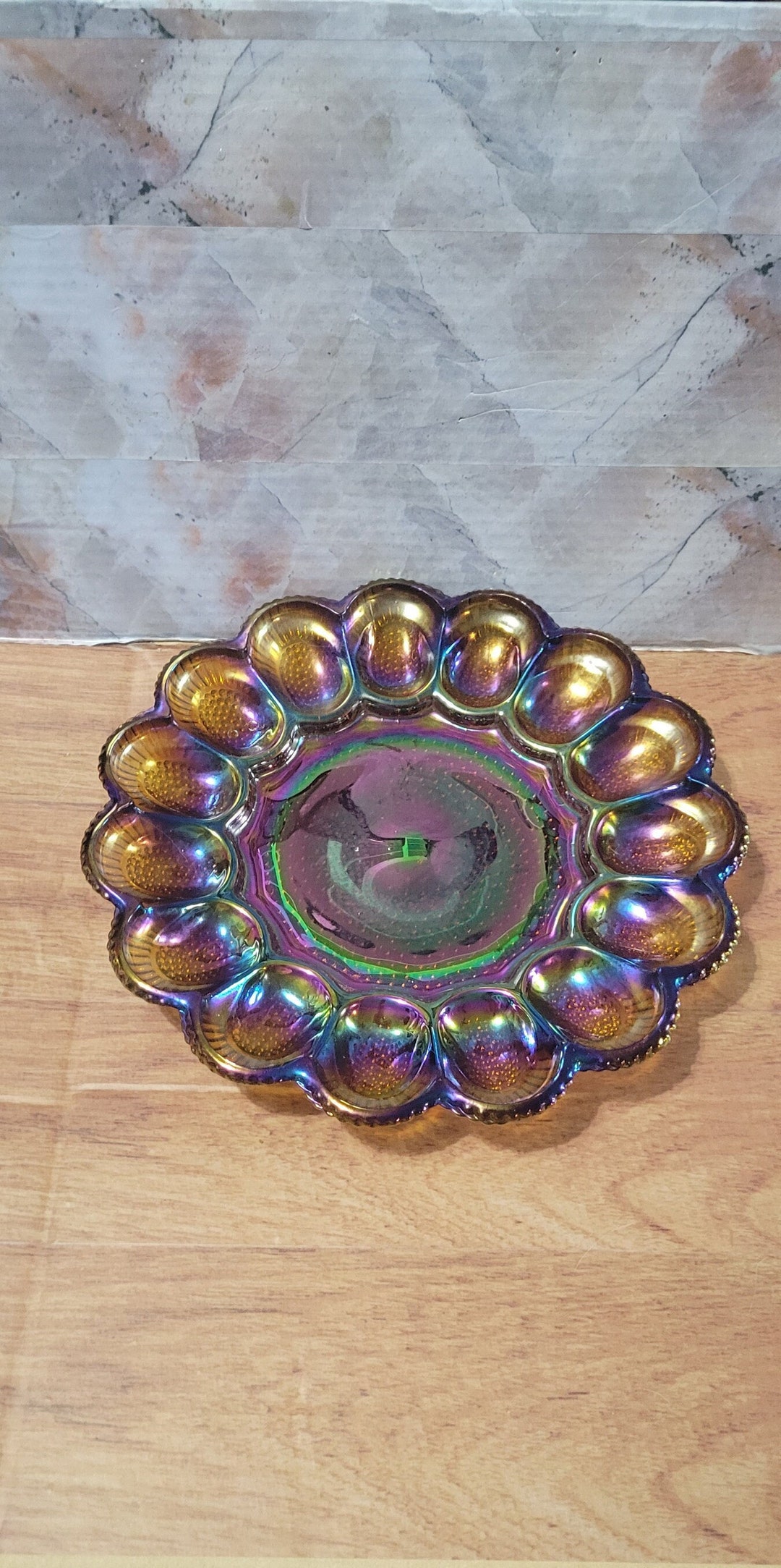 Hobnail Amber Indiana Carnival Glass 11 Deviled Egg 15 - Etsy