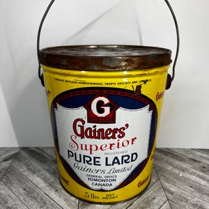Vintage Gainers Pure Lard Tin Pail - Etsy