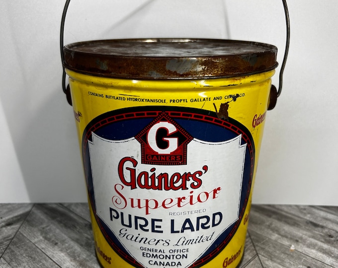 Vintage Gainers Pure Lard Tin Pail - Etsy