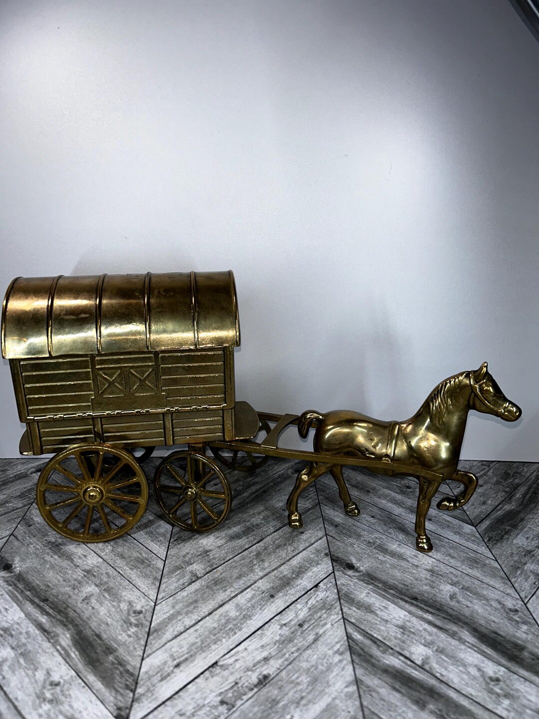 Vintage Brass Horse Drawn Gypsy Cart Statue - Etsy