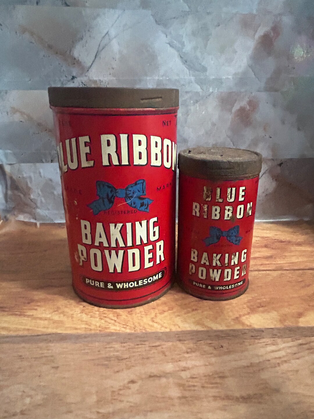 Blue Ribbon Baking Powder Tins Set of 2 - Etsy