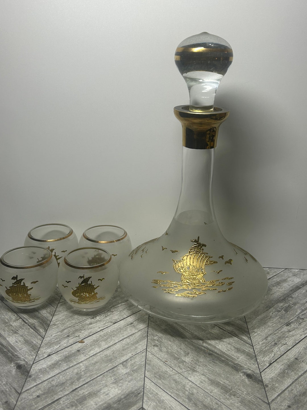 Bohemian Glass Nautical Decanter Set - Etsy