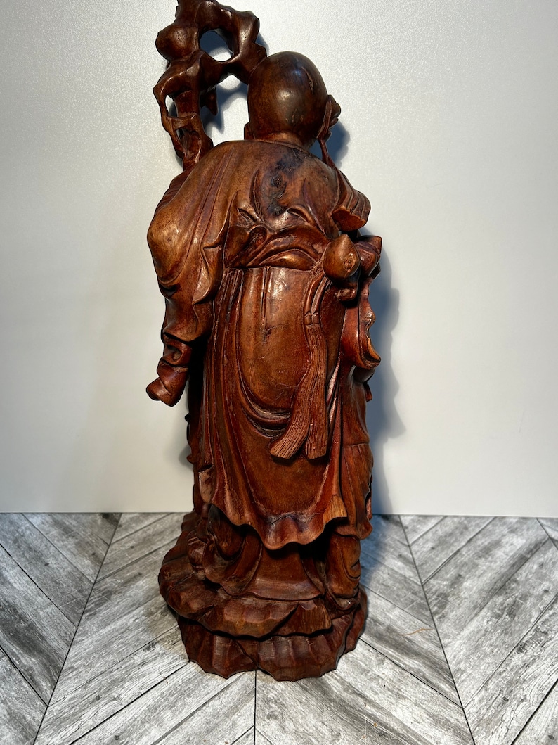 Chinese Rosewood Statue of Shou Lao God of Longevity - Etsy