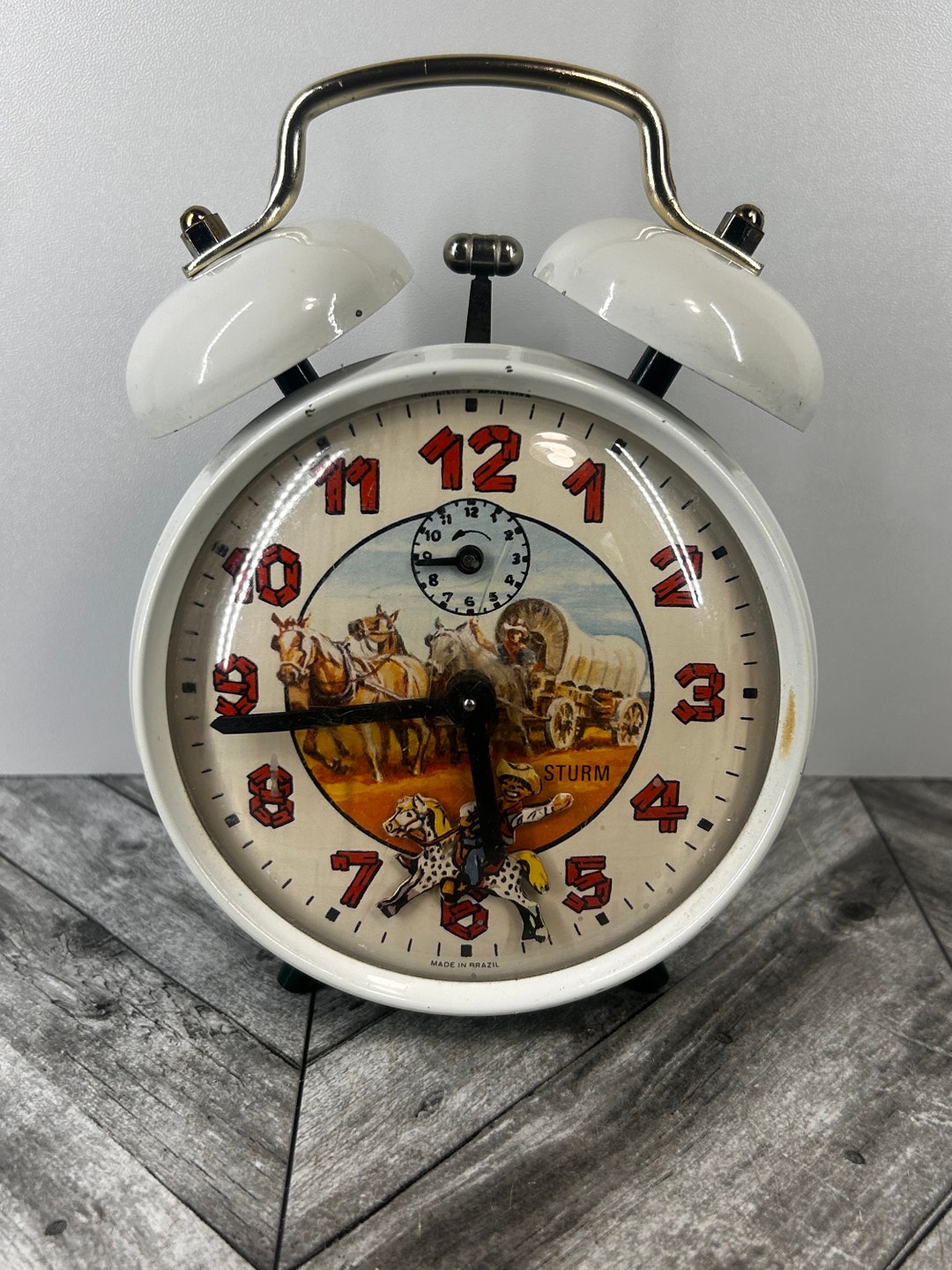 Vintage Westclox “sturm” Cowboy Mechanical Alarm Clock.made in Brazil ...