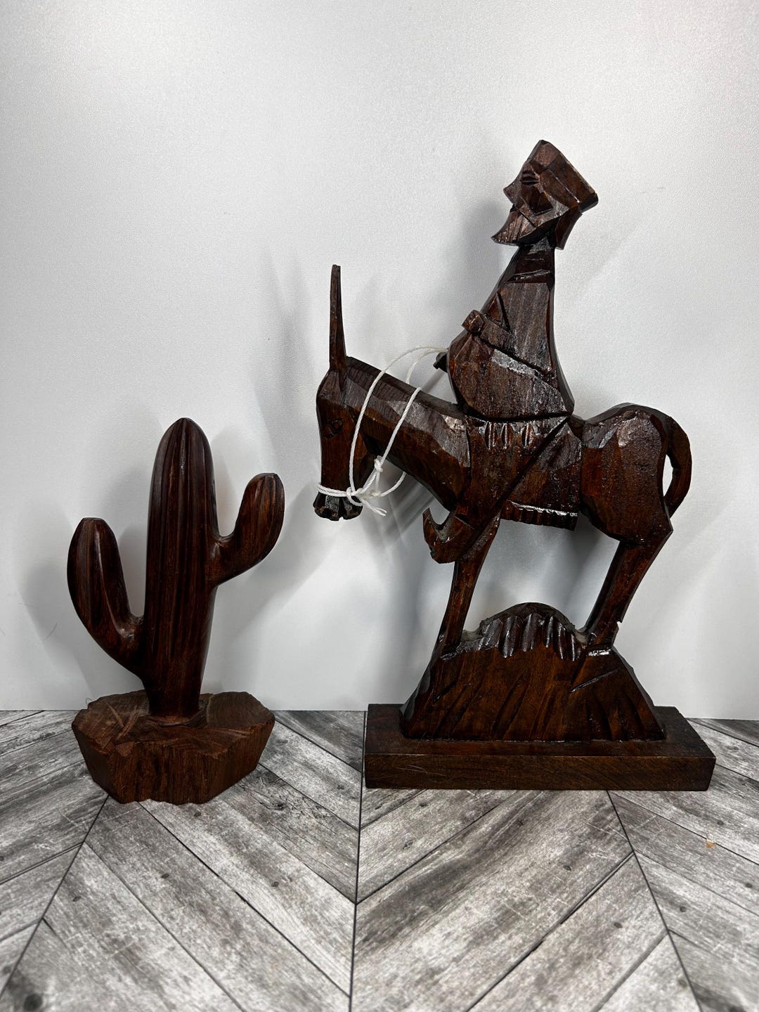 Wooden Man Riding a Donkey and Cactus Figures - Etsy