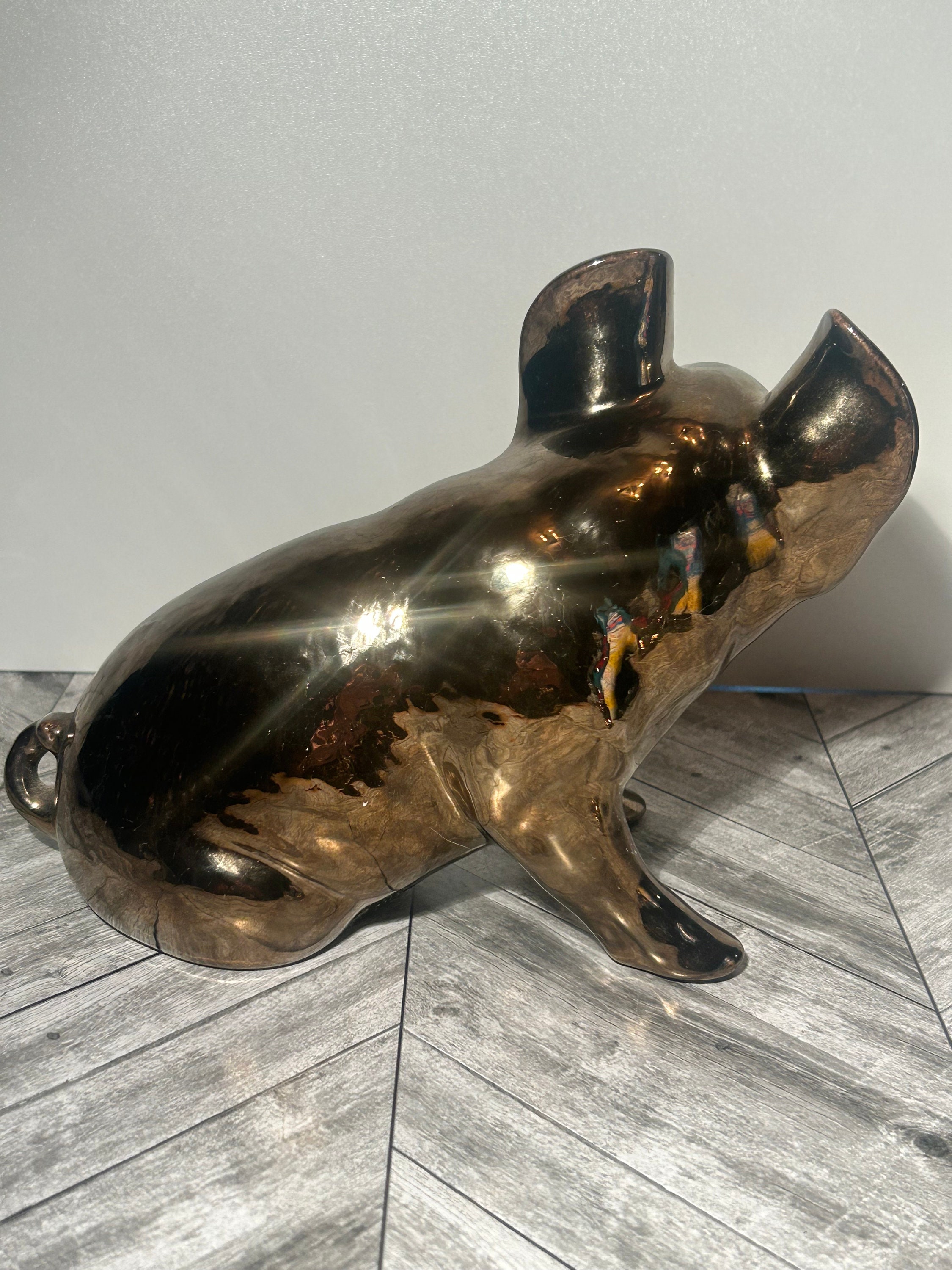 Bronze Coloured Ceramic Pig and Her Piglets Figures - Etsy