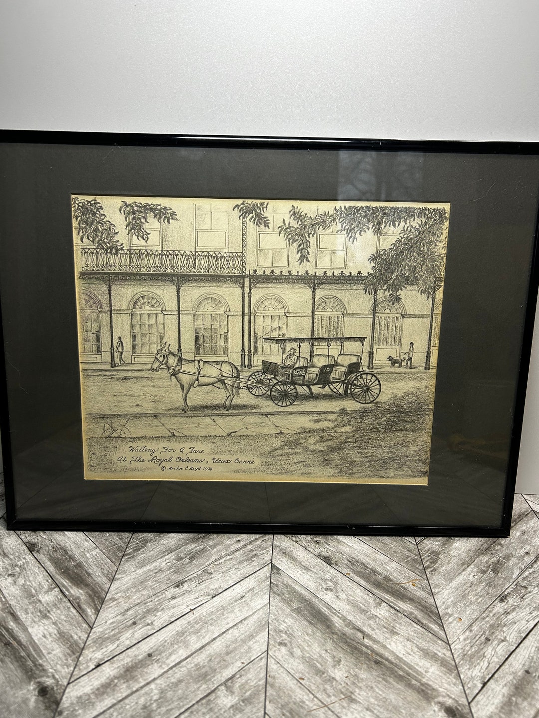 Waiting for a Fare at the Royal Gardens Pencil Sketch by Archie C Boyd ...