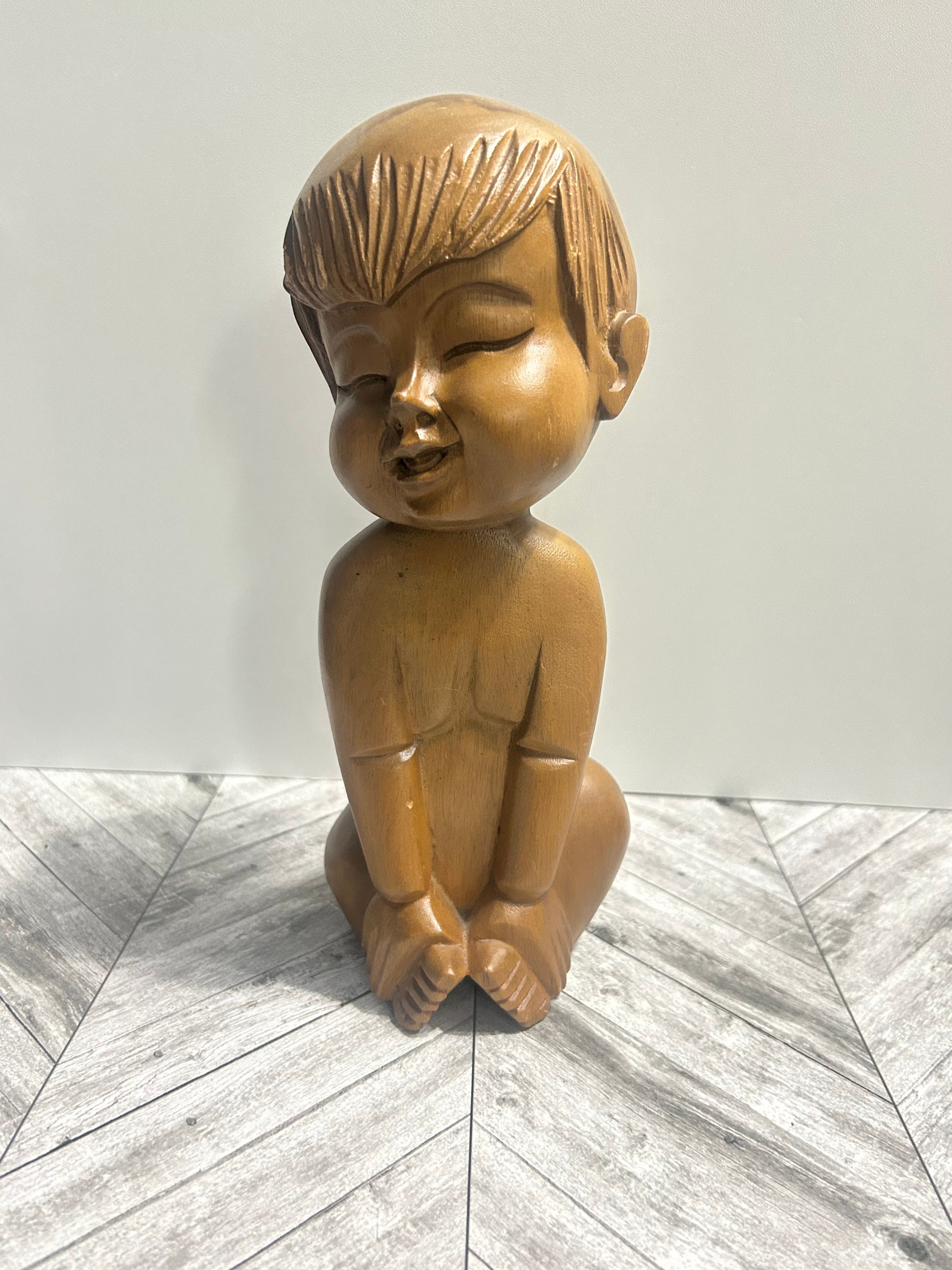 Wooden Little Boy Statue - Etsy