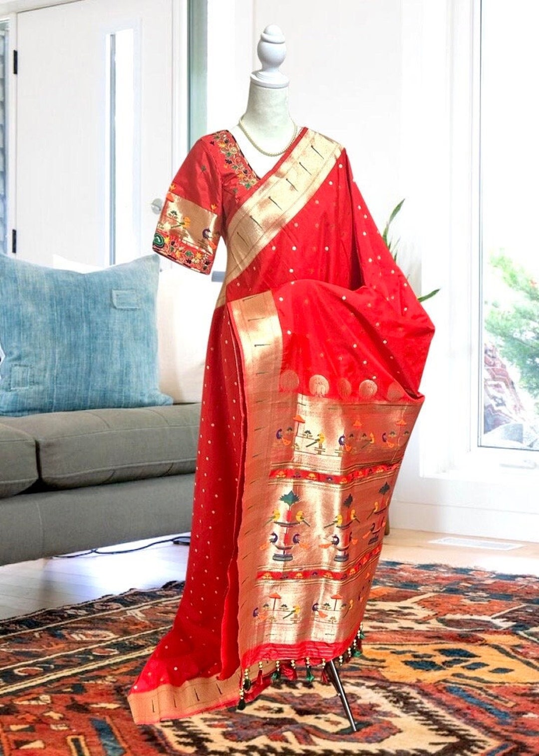 SOFT SILK PAITHANI Red Color Saree, With Gold Jari Borders, Gold Jari ...