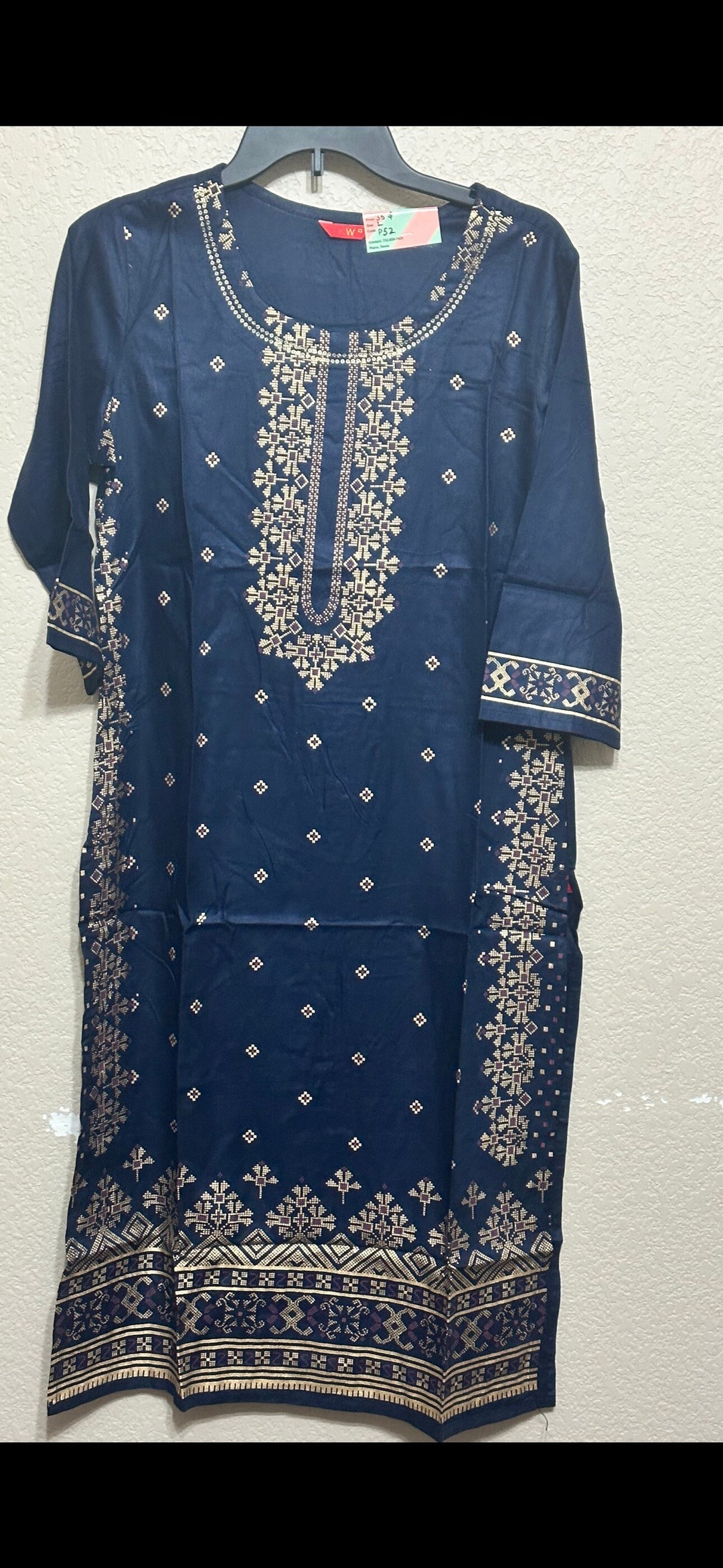 Navy Blue Color Kurti With Foil Print, With Pant - Etsy