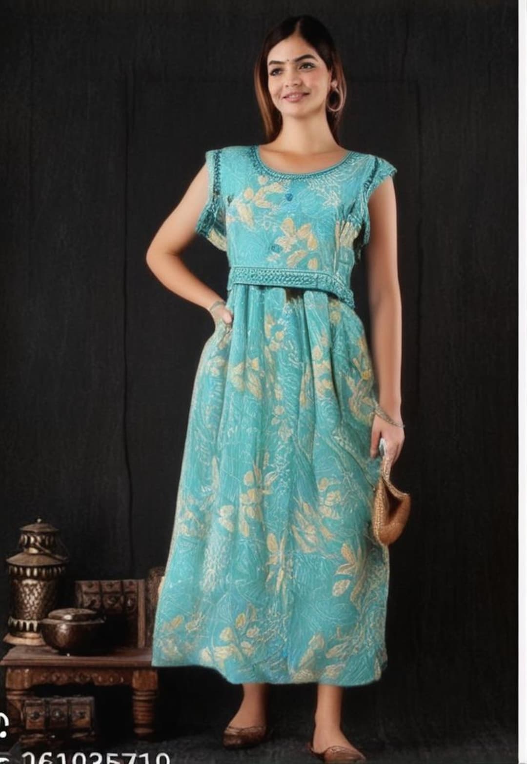 Anarkali Model Sky Blue Ryan Kurti, Size XXL, With Embroidered Hip Belt ...