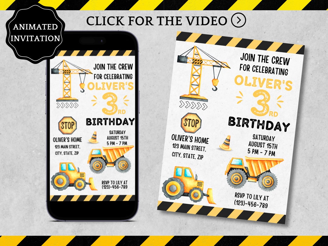 Construction Invitation Construction Birthday Construction - Etsy