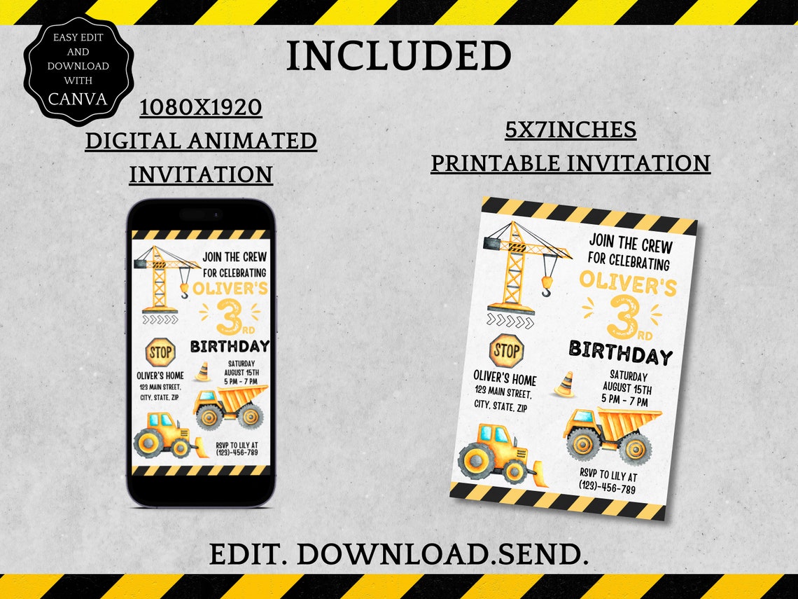 Construction Invitation, Construction Birthday , Construction Birthday ...