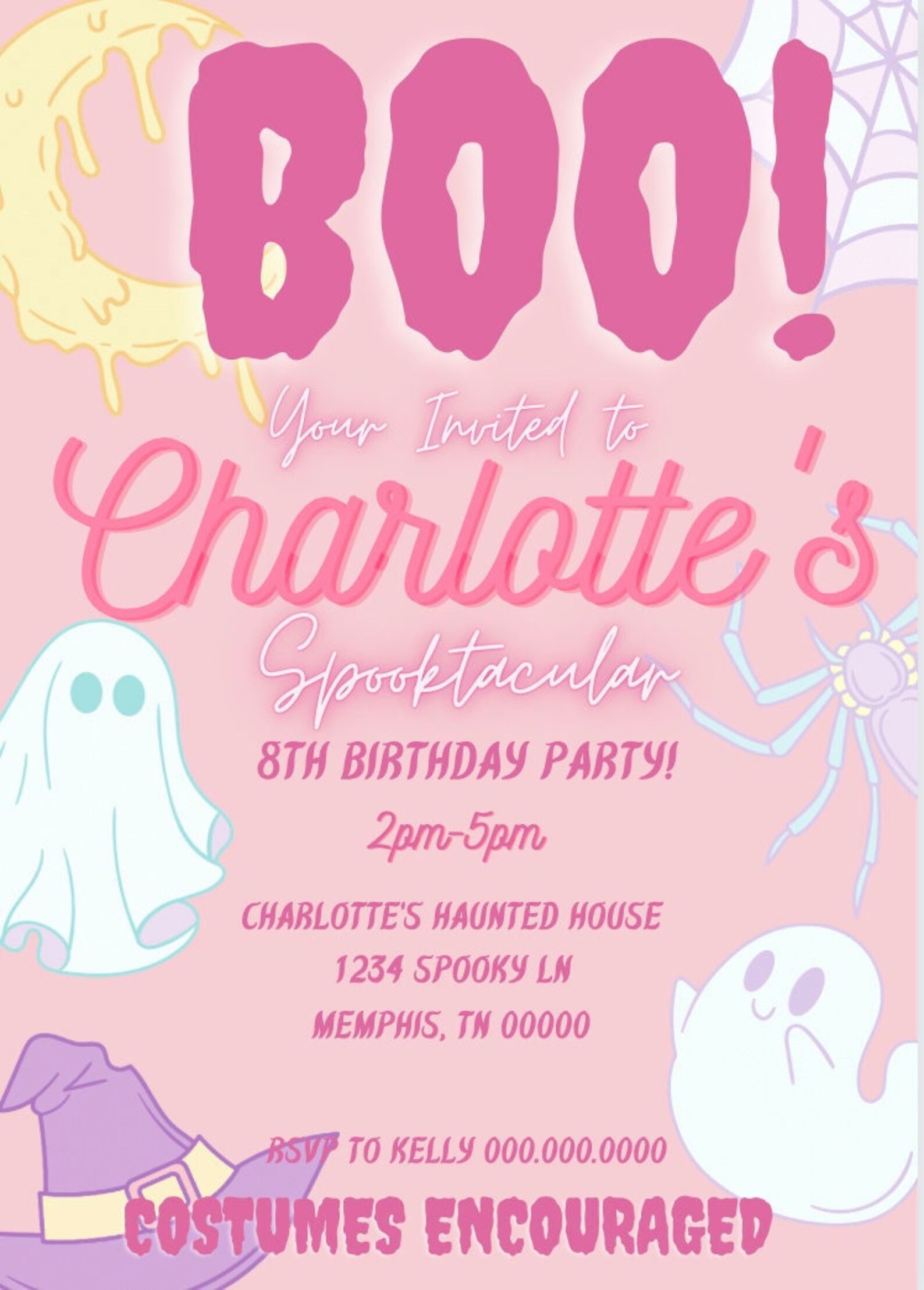 Pink Halloween Invitation I Halloween Birthday Invite I Customizable ...