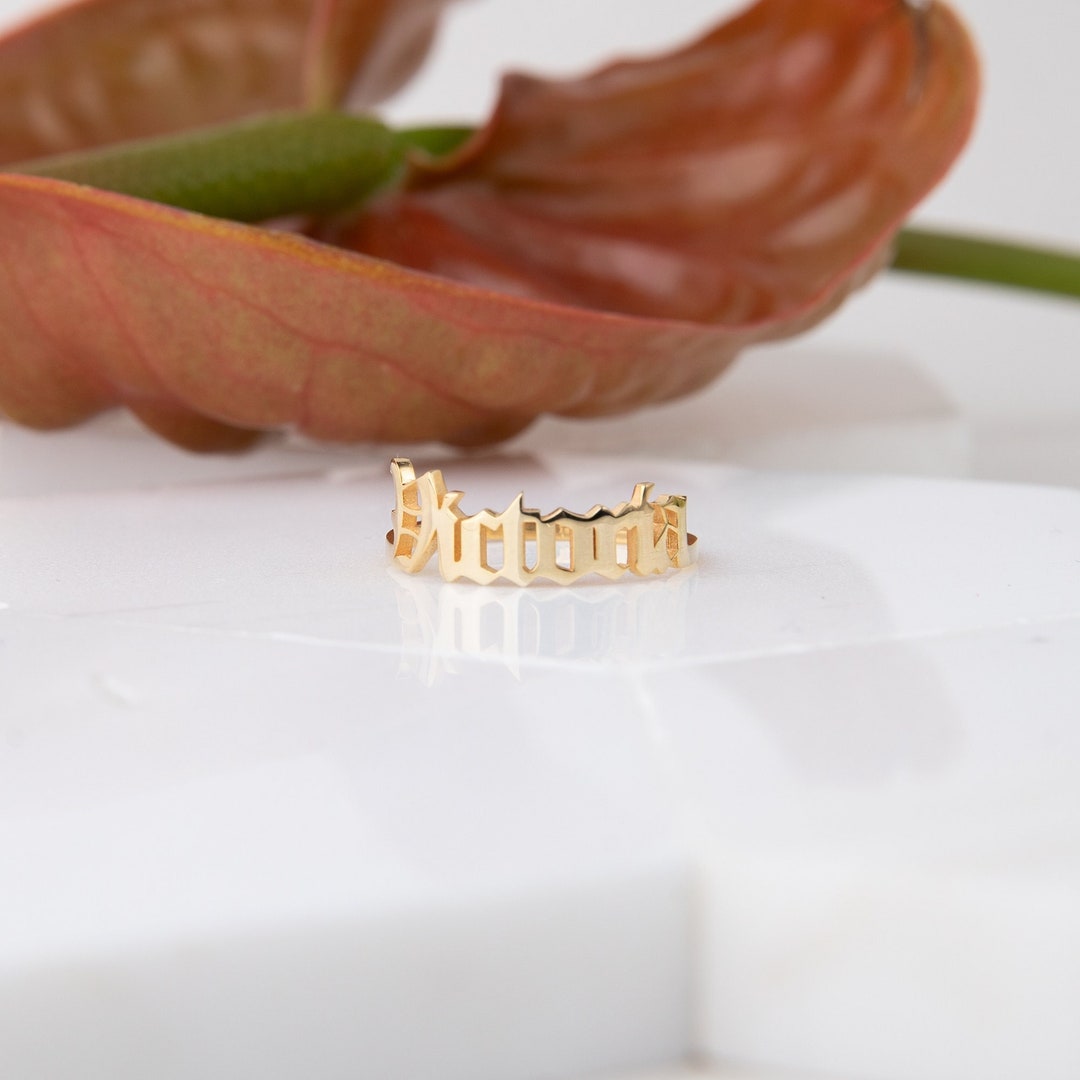 14k Solid Gold Name Ring Custom Name Ring Old English Name - Etsy