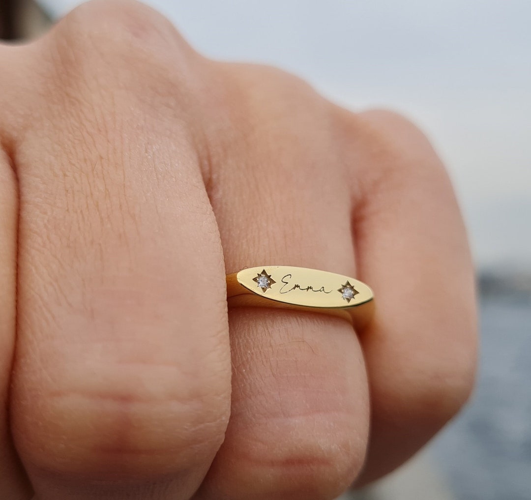 14k Solid Gold Name Ring Custom Name Ring Diamond Name Ring - Etsy