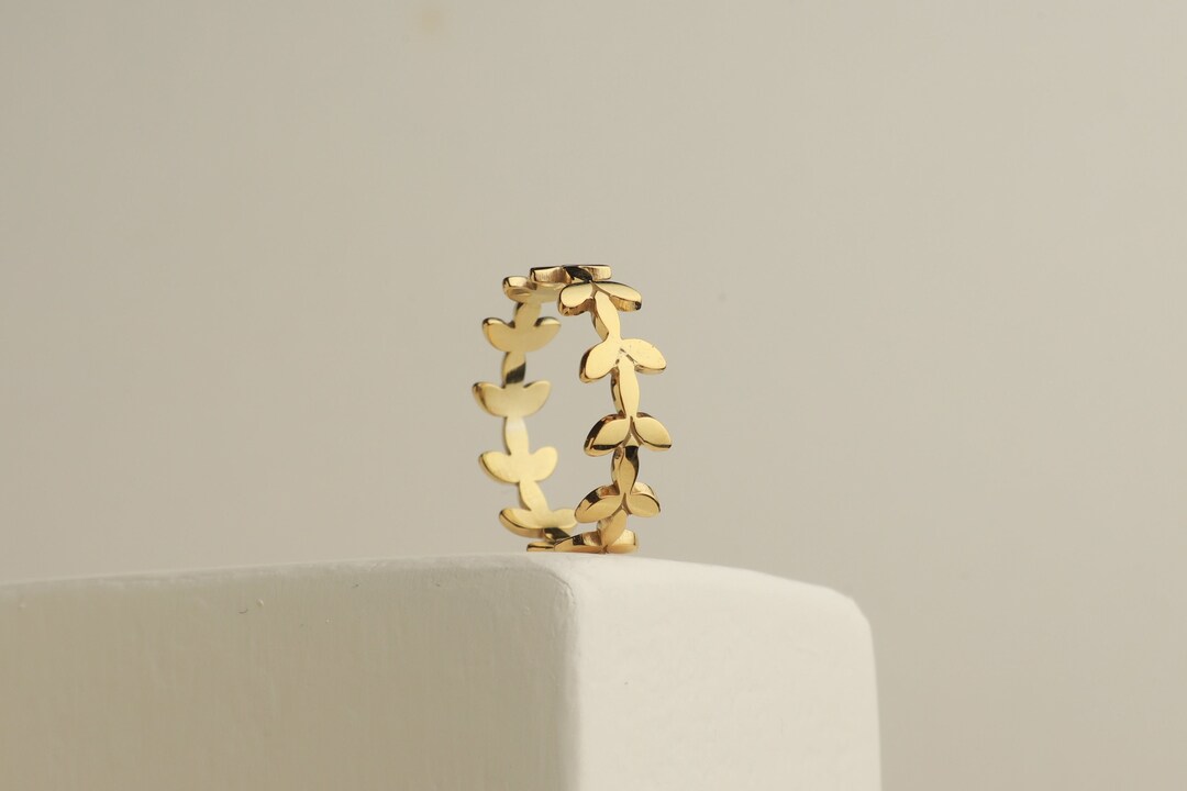 14k Gold Olive Branch Ring Vintage Leaf Ring Dainty Gold - Etsy