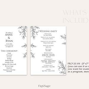 Botanical Wedding Program Template Portrait Floral Editable - Etsy