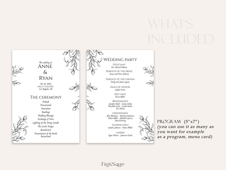 Botanical Wedding Program Template Portrait Floral Editable - Etsy