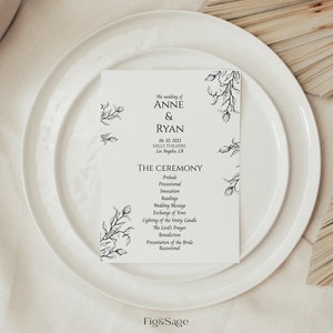 Botanical Wedding Program Template Portrait Floral Editable - Etsy