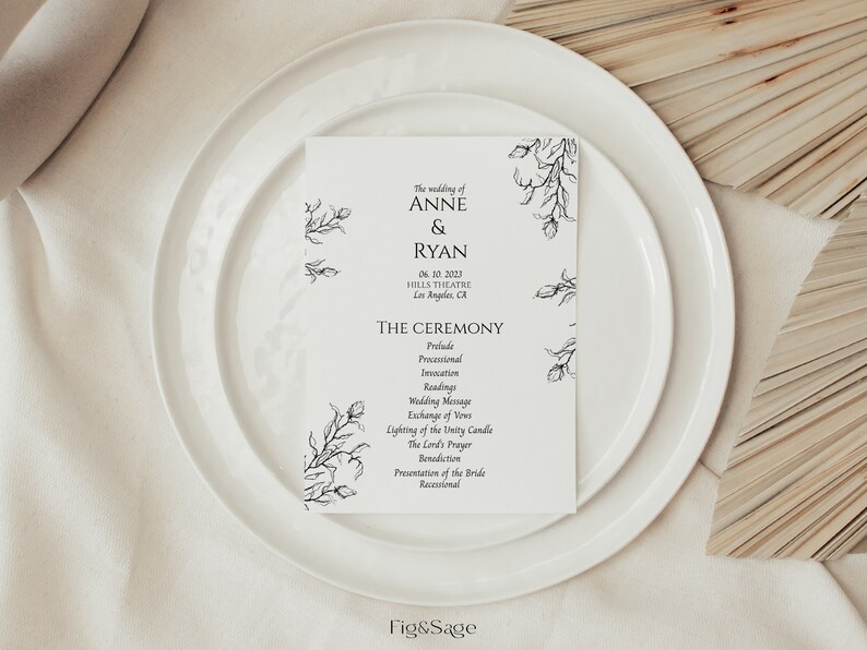 Botanical Wedding Program Template Portrait Floral Editable - Etsy