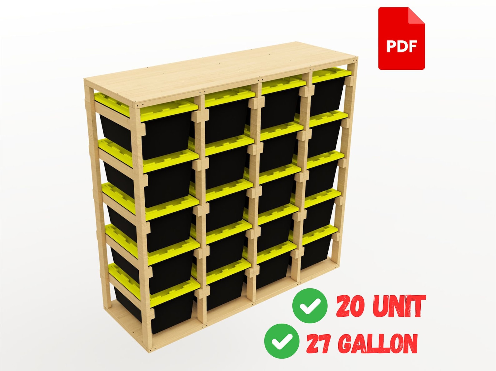 20 UNIT Storage Shelves Plans, 27 Gallon DIY Tote Storage Rack | PDF ...