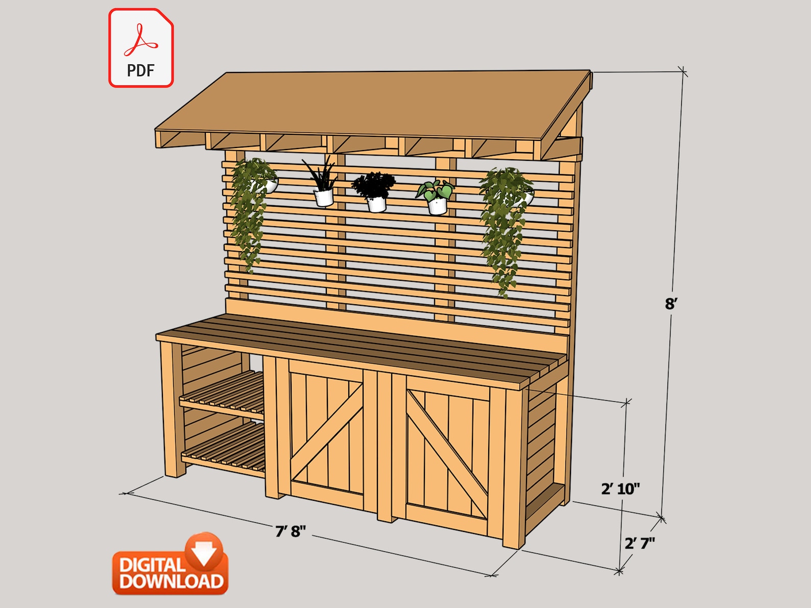 Potting Bench Digital Plan, DIY Outdoor Work Station Build Plan - PDF ...