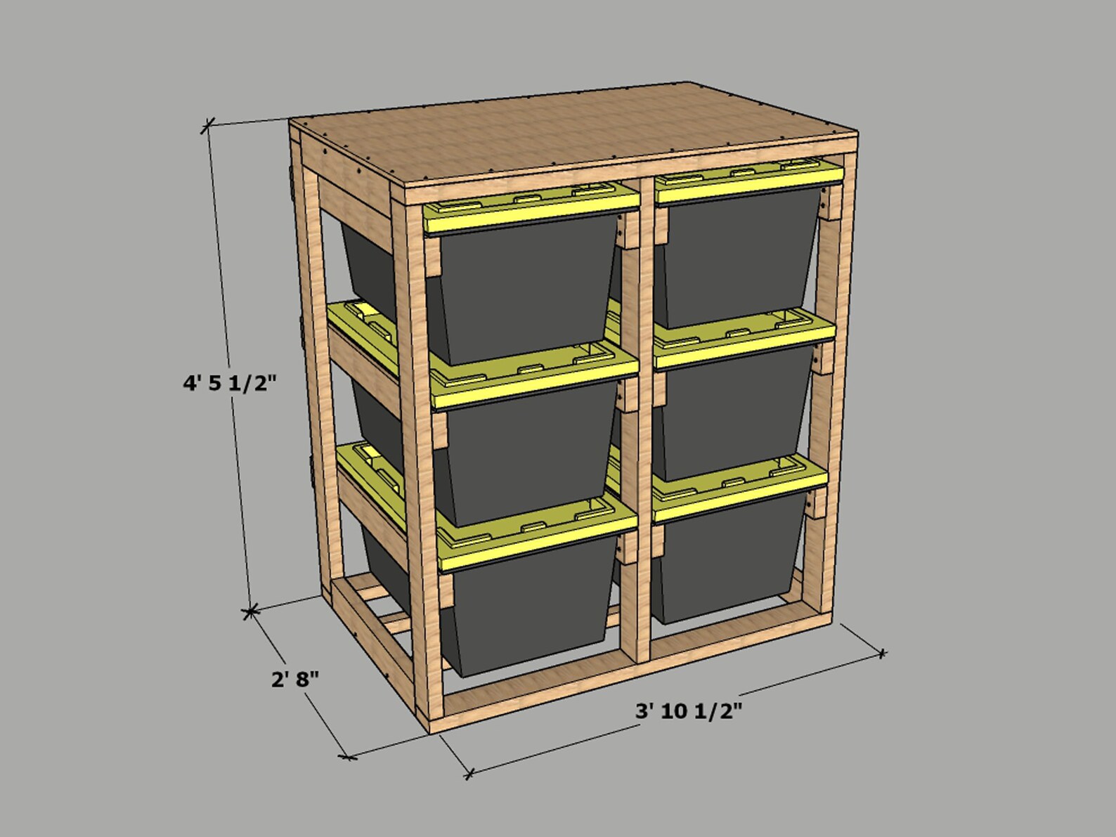 27 Gallon Tote Storage Rack Plans | Space-saving Garage Shelves | 2x3 ...