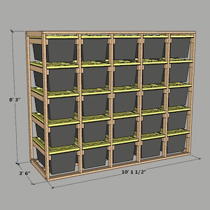 Storage Rack Plans, 40 Gallon Storage Build Plans | 25 UNIT DIY Tote ...