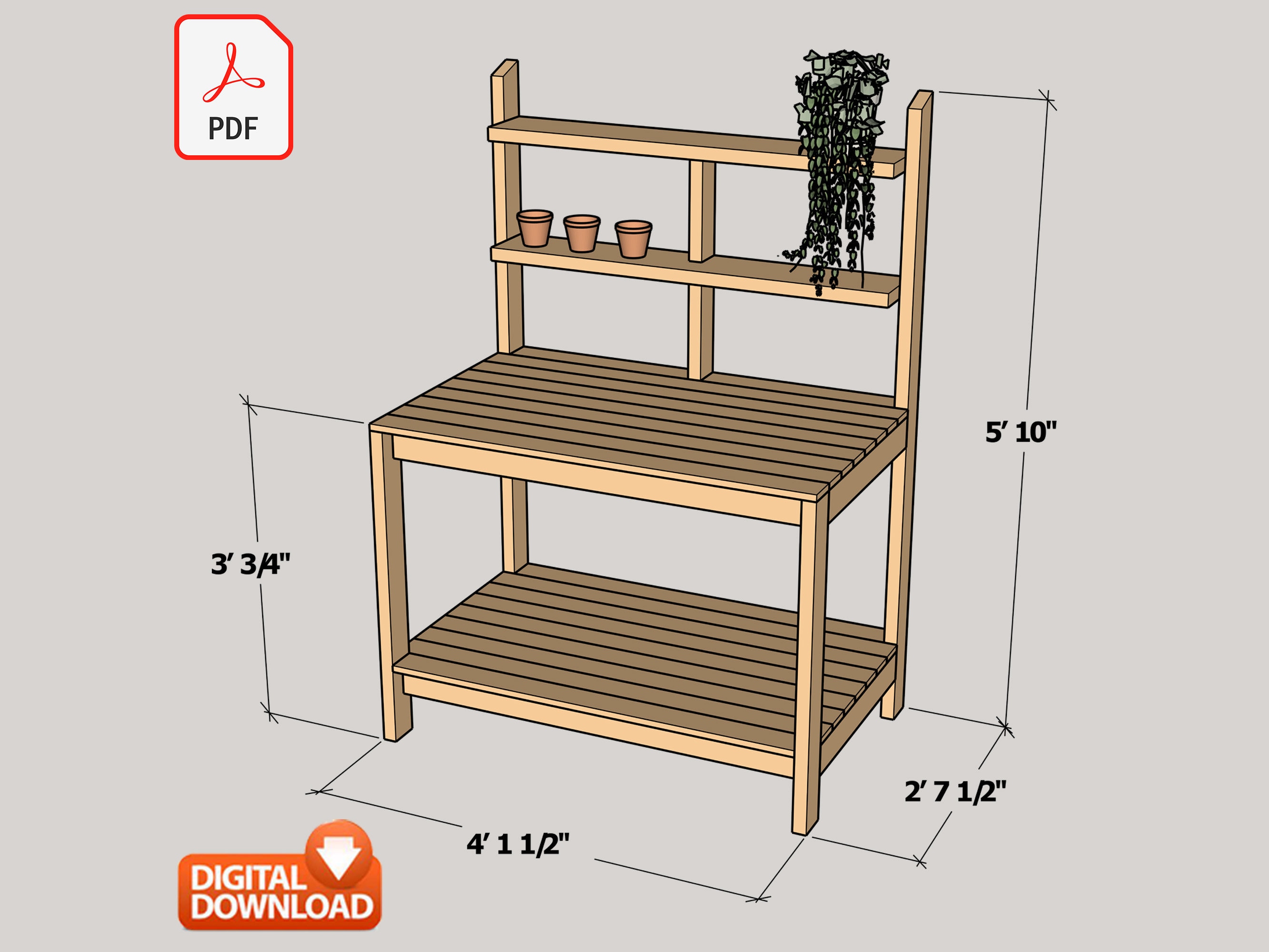 Potting Bench Digital Plan, DIY Outdoor Work Station Build Plan PDF - Etsy