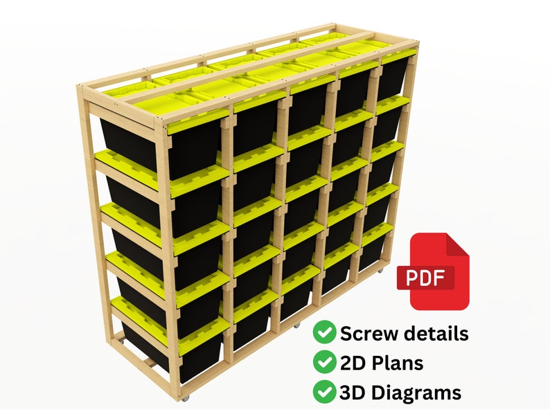 40 Gallon Mobile Storage Plans 25 UNIT DIY Tote Storage Rack Garage ...