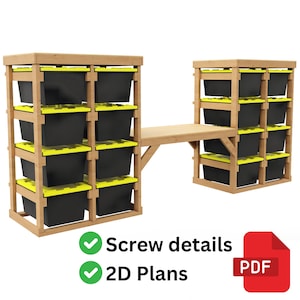 2in1 Workbench & Storage Shelves - 16 Unit 27 Gallon Tote Storage Rack ...