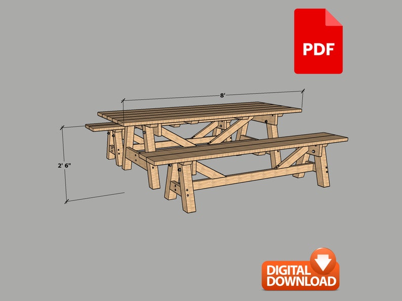 Picnic Table With Separate Benches Plan Backyard Furniture Plans ...