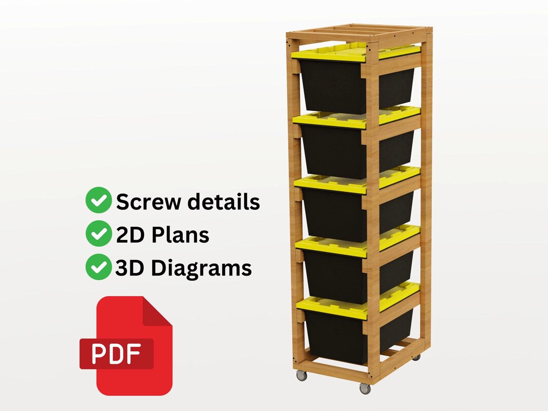 Rolling Garage Storage Rack Plans | 1x5 Garage Storage | 27 Gallon Tote ...