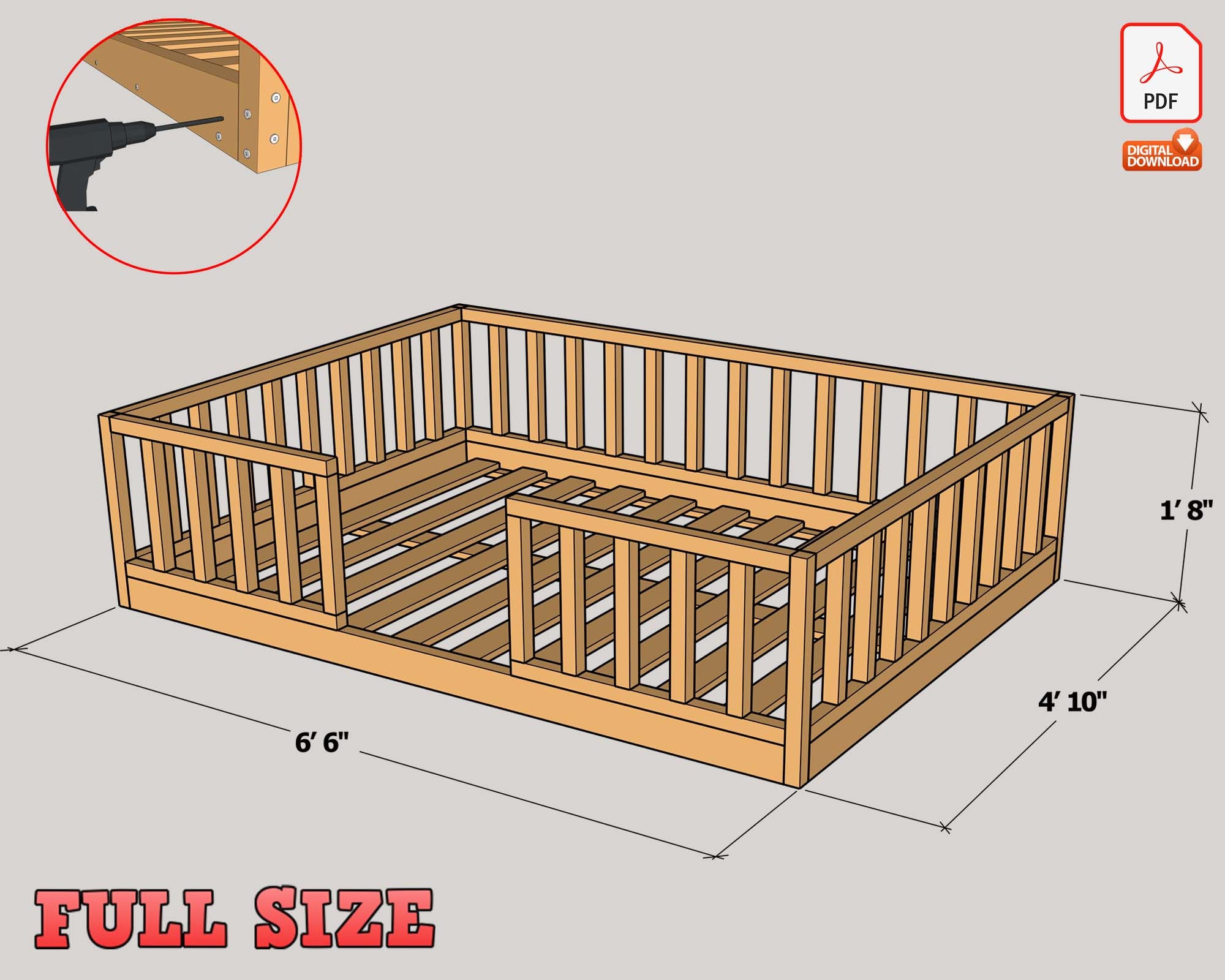 Full Size Montessori Floor Bed Digital Plan, DIY Montessori Floor Bed ...