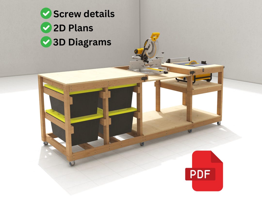Miter Saw Workbench Plan With Tote Storage Rack Plan - Table Saw ...
