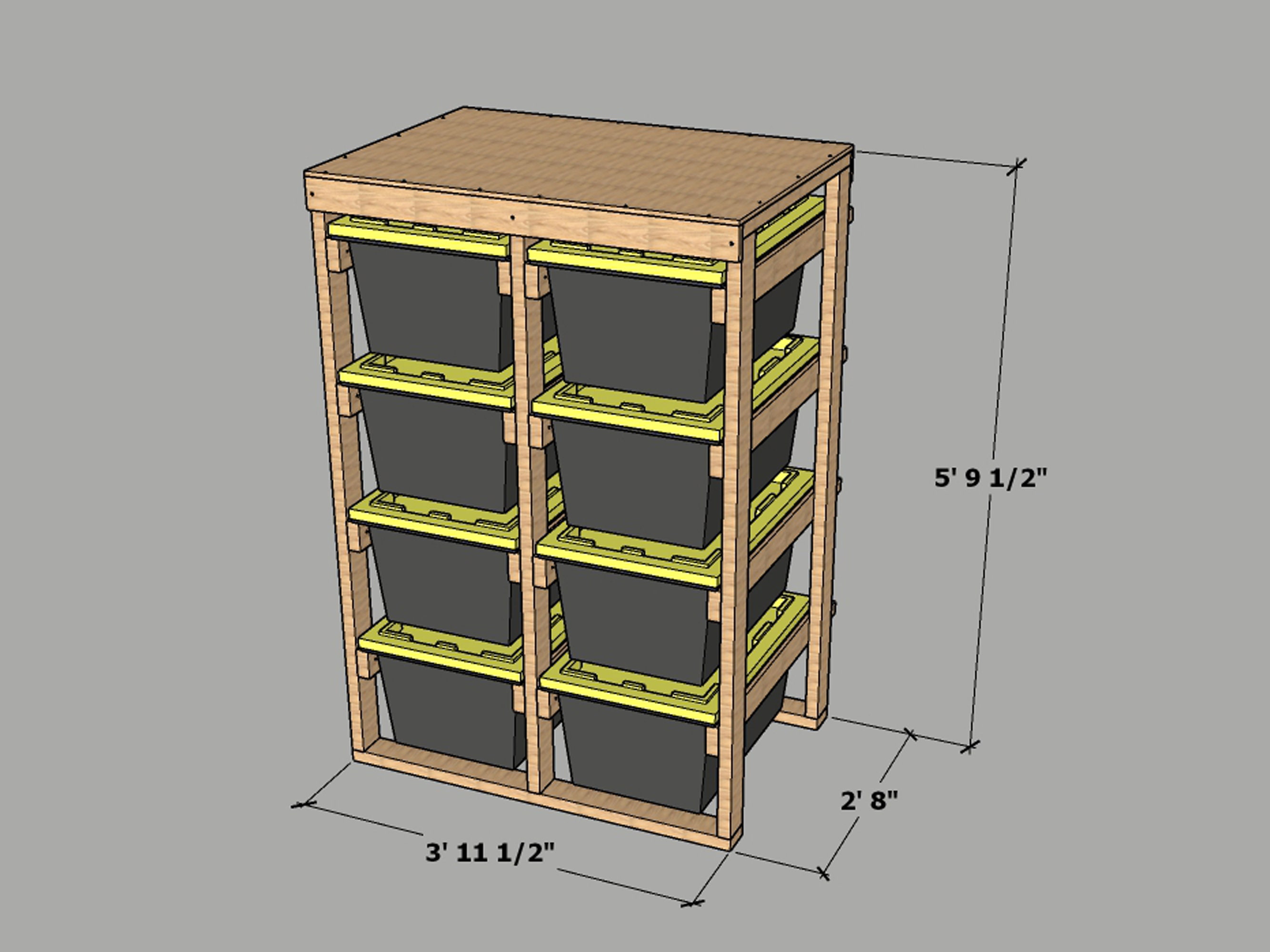 27 Gallon Tote Rack Plans | Garage Storage Shelves - 8 Unit Vertical ...