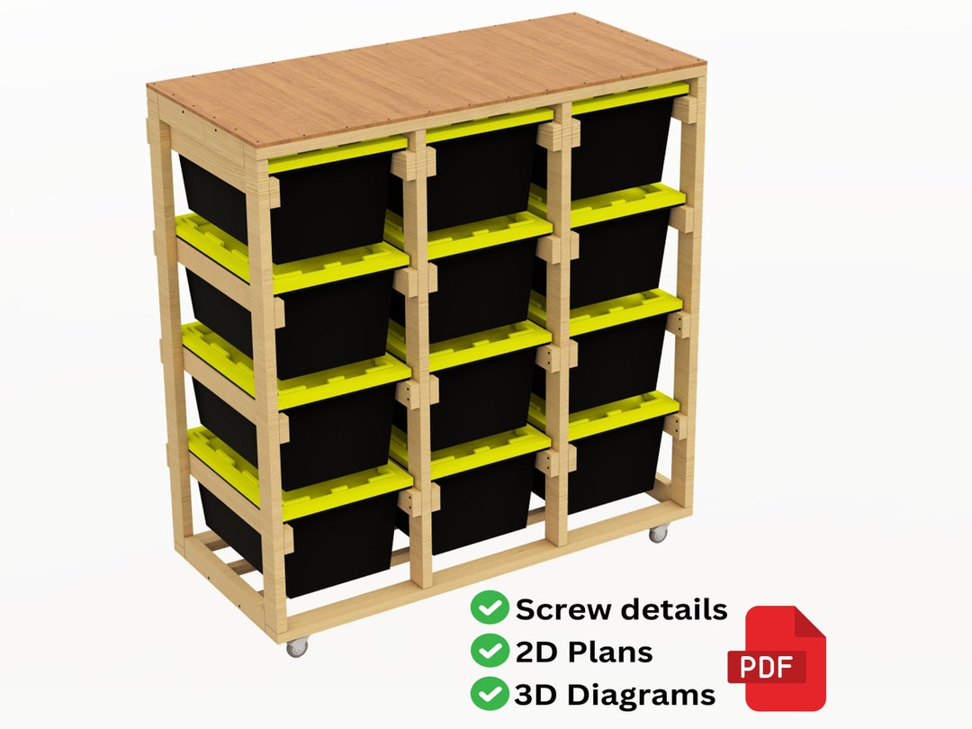 3x4 Rolling Garage Tote Rack Plans | 27 Gallon Storage Shelves ...