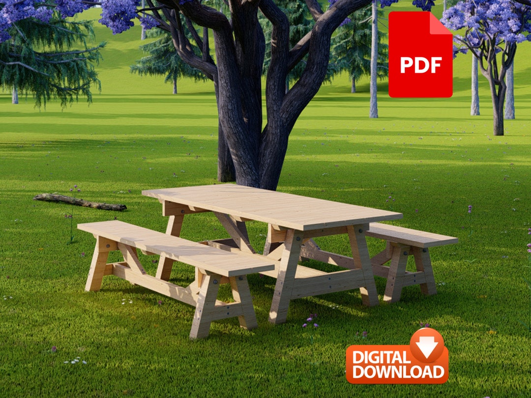 Picnic Table With Separate Benches Plan | Backyard Furniture Plans ...